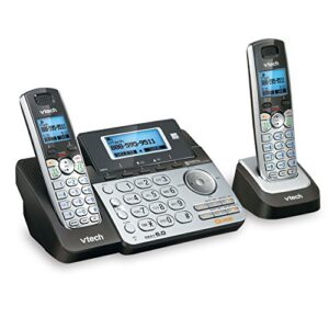 vtech ds6151-2 2 handset 2-line cordless phone system for home or small business with digital answering system & mailbox on each line, silver