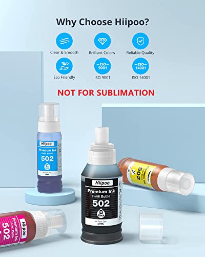 Hiipoo Compatible T502 502 (Not for Sublimation) Ink Refill Bottles for Ecotank ET-2750 ET2760 ET-2803 ET-3750 ET-4750 ET-3760 ET-4760 ET-2850 ET-4850 ET-3700 ET-3710 ET-15000 ET-2800 ST-4000 Printer