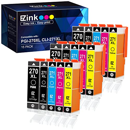 E-Z Ink (TM Compatible Ink Cartridge Replacement for Canon PGI-270XL CLI-271XL PGI 270 XL CLI 271 XL to use with MG6821 TS5020 TS9020 (3 Large Black,3 Small Black,3 Cyan,3 Magenta,3 Yellow) 15 Pack