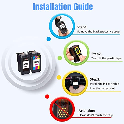 CMTOP Compatible Ink Cartridge Replacement for Canon Ink Cartridges 245 and 246, for Canon PIXMA MG2522 MG2520 MX490 MX492 MG2920 MG2922 IP2820 TS3122 MG2420 MG2922 Printer, 1 Black+1 Tri-Color