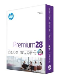 hp printer paper | 8.5 x 11 paper | premium 28 lb | 1 ream – 500 sheets | 100 bright | made in usa – fsc certified | 205200r