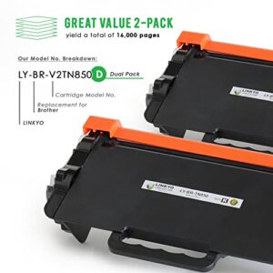 LINKYO Compatible Toner Cartridge Replacement for Brother TN850 TN-850 TN820 (2-Pack, High Yield Black, Design V2)