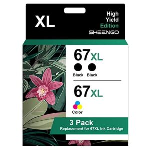 67xl ink cartridges black/color combo pack replacement for hp 67xl high yield for envy 6055e 6055 6052 6075 envy pro 6455e 6455 6475 6452 6458 deskjet 4155 2755e 2755 printer (2 black, 1 tri-color)