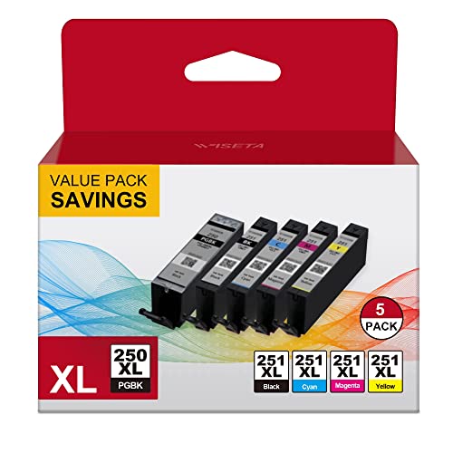 MX922 Ink Cartridges Replacement for Canon PGI-250XL CLI-251XL 250 XL 251 XL Ink Cartridge for PIXMA MX922 MX920 MG5520 MG5420 MG7520 IX6820 Series Printer (5 Pack Combo) High Capacity