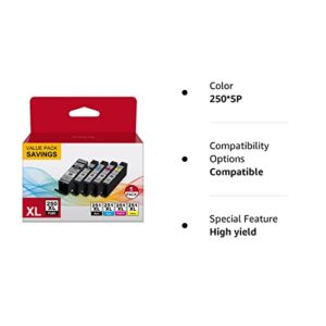 MX922 Ink Cartridges Replacement for Canon PGI-250XL CLI-251XL 250 XL 251 XL Ink Cartridge for PIXMA MX922 MX920 MG5520 MG5420 MG7520 IX6820 Series Printer (5 Pack Combo) High Capacity