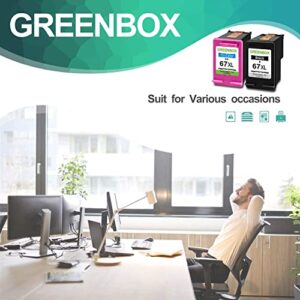 GREENBOX Remanufactured Ink Cartridge Replacement for HP 67 67XL for DeskJet 2732 2755 Envy 6052 6058 6075 DeskJet Plus 4152 4155 4158 Printer (1 Black 1 Tri-Color)