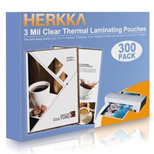 HERKKA 300 Pack Laminating Sheets, Holds 8.5 x 11 Inch Sheets, 3 Mil Clear Thermal Laminating Pouches 9 x 11.5 Inch Lamination Sheet Paper for Laminator, Round Corner Letter Size