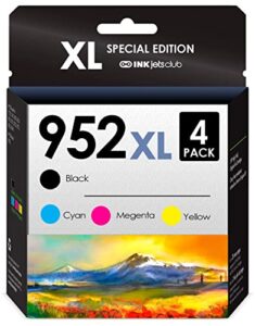 inkjetsclub compatible ink cartridge replacement for hp 952 xl black & hp 952 xl colors. works with officejet pro 8710 8720 7720 7740 8210 8702 8715 8725 8730 8740 printers.