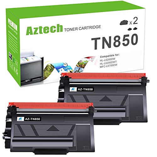 Aztech Compatible Toner Cartridge Replacement for Brother TN 850 TN850 TN-850 TN820 TN-820 HL-L6200DW MFC-L5850DW MFC-L5900DW MFC-L5700DW HL-L5200DW MFC-l5800DW Printer Ink High Yield (Black, 2-Pack)