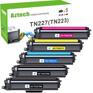 aztech compatible toner cartridge replacement for brother tn227 tn-227 tn223 tn227bk mfc-l3750cdw mfc-l3710cw hl-l3290cdw hl-l3210cw hl-l3230cdw mfc-l3770cdw printer (tn-223bk/c/m/y high yield 5-pack)