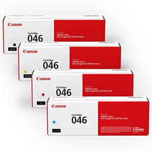 canon genuine toner bundle 046 (1248c006), 4 pack (1 each: cyan, magenta, yellow, black), for canon color imageclass mf735cdw, mf733cdw, mf731cdw, lbp654cdw laser printers