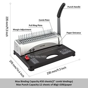 TIANSE Binding Machine, 21-Holes, 450 Sheets, Comb Binding Machines with Starter Kit 100 PCS 3/8'' Comb Bind Spines, Comb Binder Machine Book Maker Perfect for Letter Size, A4, A5 or Smaller Sizes