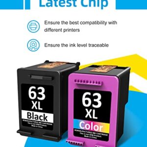 63 XL 63XL Ink Cartridges Remanufactured for HP 63XL Ink Cartridge for HP Printers Envy 4520 4512 4513 4516 Officejet 3830 4650 4652 4655 Envy 4520 4512 Deskjet 1112 3630 3632(1 Black,1 Tri-Color)