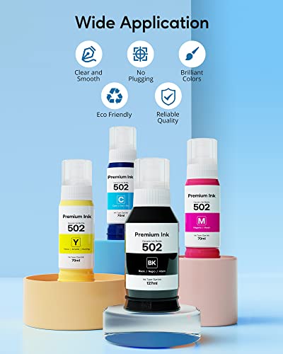 502 High Capacity (5 Bottles) Compatible Refill Ink Bottle Replacement for Epson 502 Ink Refill Bottles (Not Sublimation Ink) Use for EcoTank ET-2850 ET-3830 ET-3850 ET-2760 ET-3760 ET-15000 Printer