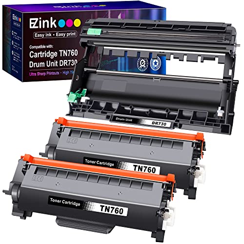 E-Z Ink (TM) Compatible Toner Cartridge and Drum Unit Replacement for Brother TN760 TN-760 TN730 TN-730 DR730 to use with HL-L2350DW MFC-L2710DW Printer (2 Toner Cartridge, 1 Drum Unit, Black)