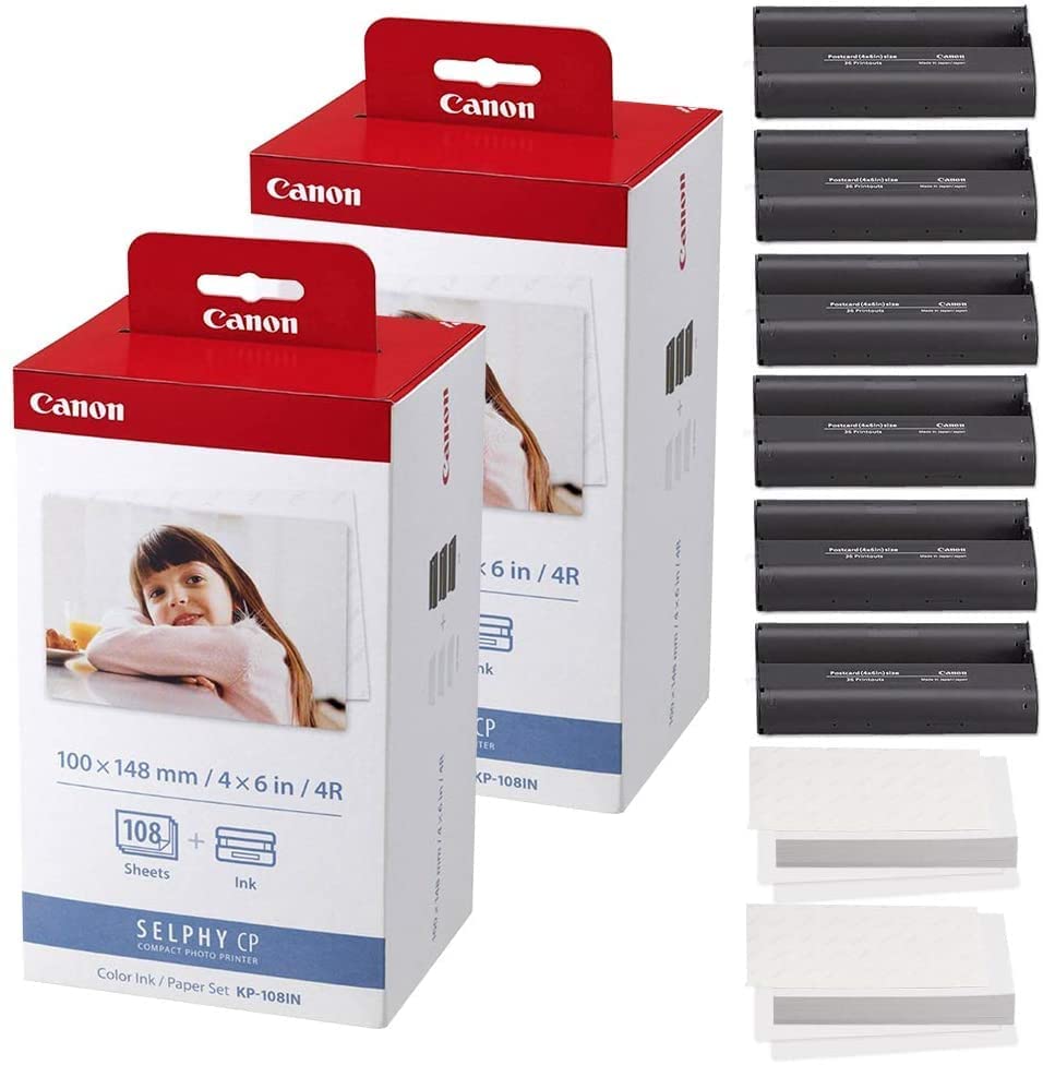 Canon KP-108IN Color Ink and Paper Set - Total of 216 Sheets and 6 Ink Cartridges