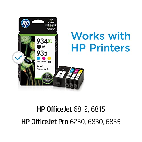 HP 935 / 934Xl (N9h66fn) Ink Cartridges (Cyan Magenta Yellow Black) 4-Pack in Retail Packaging (1981033)