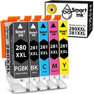 smart ink compatible ink cartridges replacement for canon 281 280 pgi-280xxl cli-281xxl (5 combo pack) to use with canon printers pixma tr8520 ts9120 ts6120 tr8620 tr8620a ts6320 tr7520 pgbk/bk/c/m/y