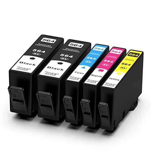 564XL High-Yield Ink Cartridges (5-Pack), Replacement for HP 564 564XL Ink Cartridges Combo Pack, Compatible for Photosmart 5520 6520 7510 7520 DeskJet 3520 Premium C309A C410A Printer (2BK/C/M/Y)