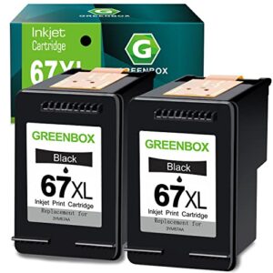 greenbox remanufactured ink cartridge replacement for hp 67 67xl for deskjet 2732 2755 envy 6052 6058 6075 deskjet plus 4152 4155 4158 printer (2 black)