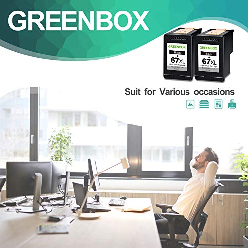 GREENBOX Remanufactured Ink Cartridge Replacement for HP 67 67XL for DeskJet 2732 2755 Envy 6052 6058 6075 DeskJet Plus 4152 4155 4158 Printer (2 Black)