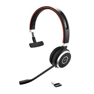 jabra evolve 65 uc wireless headset, mono – includes link 370 usb adapter – bluetooth headset with industry-leading wireless performance, passive noise cancellation, all day battery