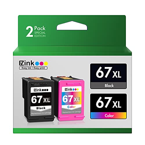 E-Z Ink (TM Ink Cartridge Replacement for HP 67XL 67 XL 67 for DeskJet 2755e 4155e Envy Pro 6455 6458 6475 Envy 6455e 6055 6055e 6075 DeskJet Plus 4132 4155 (1 Black,1 Tri-Color 2 Pack