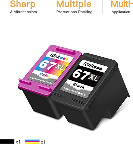 E-Z Ink (TM Ink Cartridge Replacement for HP 67XL 67 XL 67 for DeskJet 2755e 4155e Envy Pro 6455 6458 6475 Envy 6455e 6055 6055e 6075 DeskJet Plus 4132 4155 (1 Black,1 Tri-Color 2 Pack