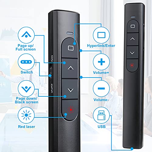 Wireless Presenter Remote, Presentation Clicker with Hyperlink & Volume Remote Control PowerPoint Office Presentation Clicker for Keynote/PPT/Mac/PC/Laptop(Battery Included)