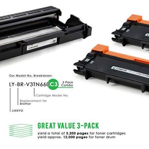 LINKYO Compatible Printer Toner Cartridge and Drum Unit Replacement for Brother TN660 DR630 (2X TN660, 1x DR630, Design V3)