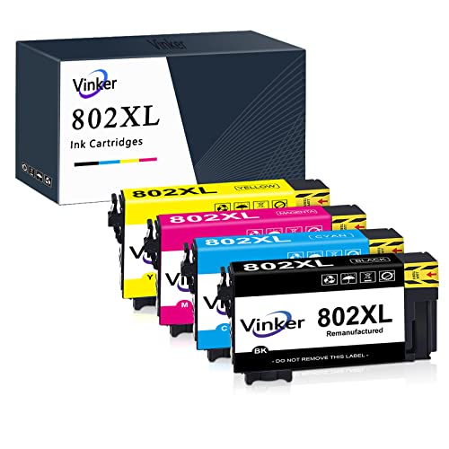 Vinker 802XL Remanufactured Ink Cartridge Replacement for Epson 802XL Ink Cartridges Combo Pack T802XL 802 T802 for Workforce Pro WF-4720 WF-4730 WF-4734 WF-4740 EC-4020 EC-4030 Printer (4 Pack)