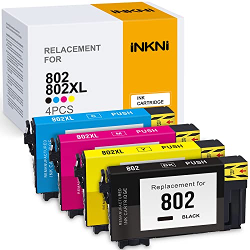 802 802XL Ink Remanufactured Ink Cartridge Replacement for Epson 802 802XL T802XL for Workforce WF-4730 WF-4734 WF-4740 WF-4720 EC-4020 EC-4030 EC-4040 Printer (Black, Cyan, Magenta, Yellow)