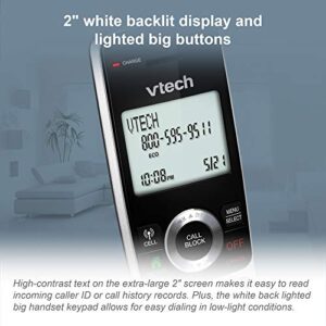 VTech VS113-3 Extended Range 3 Handset Cordless Phone for Home with Call Blocking, Connect to Cell Bluetooth, 2" Backlit Screen, Big Buttons, and Answering System, Silver & Black