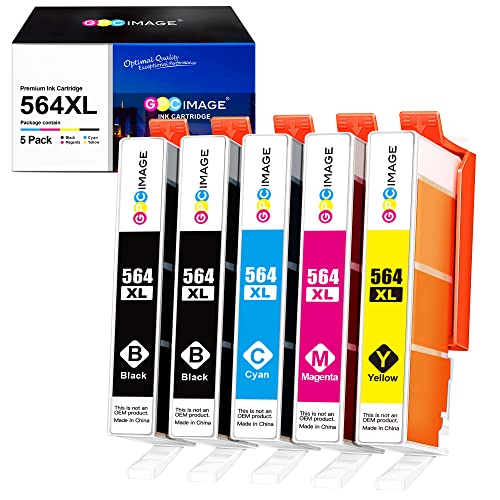 GPC Image Compatible Ink Cartridge Replacement for HP 564XL 564 XL Compatible with DeskJet 3520 3522 Officejet 4620 Photosmart 5520 6510 7520 7525 Printer (2 Black 1 Cyan 1 Magenta 1 Yellow, 5 Pack)