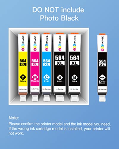 GPC Image Compatible Ink Cartridge Replacement for HP 564XL 564 XL Compatible with DeskJet 3520 3522 Officejet 4620 Photosmart 5520 6510 7520 7525 Printer (2 Black 1 Cyan 1 Magenta 1 Yellow, 5 Pack)