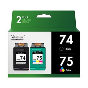 valuetoner remanufactured ink cartridge replacement for hp 74 75 ink cartridges combo pack cc659fn cb335wn cb337wn (1 black, 1 tri-color) 2 pack