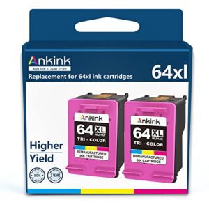 ankink higher yield 64xl color combo replacement for hp 64 xl ink cartridge hp64 hp64xl | envy photo 7855 7155 6255 7164 7830 7858 7800 6230 7120 tango ink x printer (tricolor 2 pack )