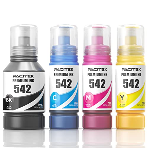 PACITEK 542 Pigment Ink Refill Ink Bottle Replacement for T542 Use with EcoTank ET-5800,ET-5850,ET-5880,ET-16600,ET-16650,ST-C8000 Printer(4 Pack)