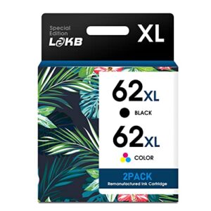 l2kb ink 62xl remanufactured cartridge for hp ink 62xl combo pack for hp envy 7640 7645 5660 5640 5540 5642 officejet 5740 5741 printer(1 black+1 tri-color)