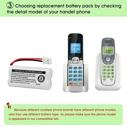 iMah BT162342/BT262342 2.4V 300mAh Ni-MH Cordless Phone Battery Pack, Also Compatible with BT183342/BT283342 AT&T EL52351 TL90070 VTech CS5119 DS6511 DS6722 LS6305 Handset, 2-Pack