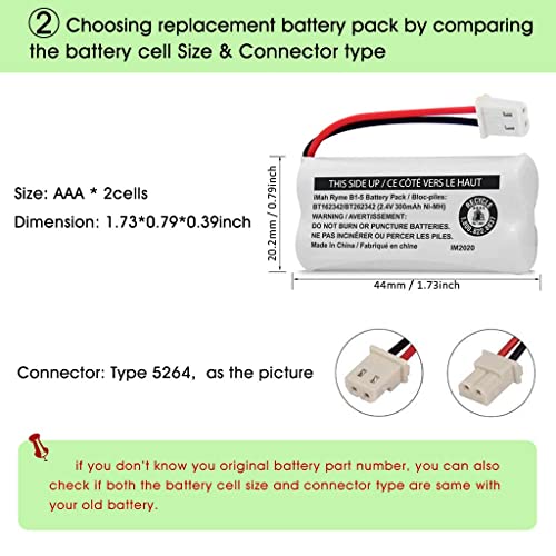 iMah BT162342/BT262342 2.4V 300mAh Ni-MH Cordless Phone Battery Pack, Also Compatible with BT183342/BT283342 AT&T EL52351 TL90070 VTech CS5119 DS6511 DS6722 LS6305 Handset, 2-Pack