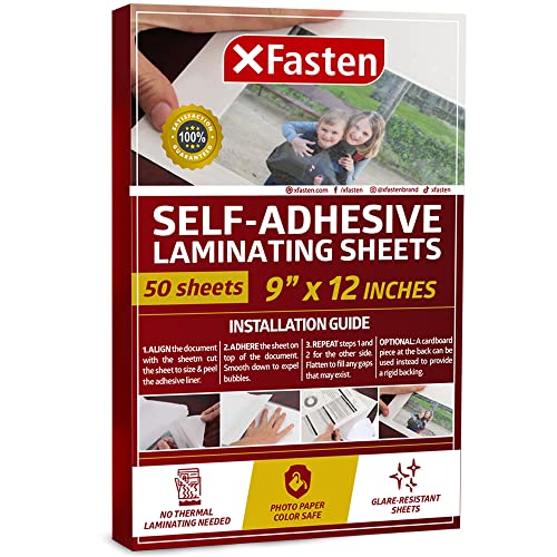 XFasten Self-Adhesive Laminating Sheets, 9 x 12 Inches (50-Pack), 4.76 Thickness