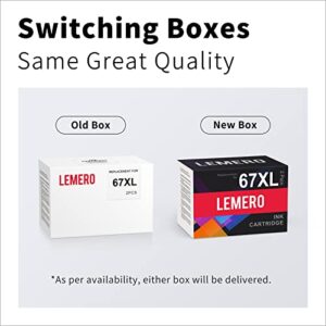 LEMERO 67 XL Ink Cartridges Black Color Combo Pack Remanufactured Replacement for 67 67XL for Deskjet 2755e 2700 Envy 6000 6055 6055e 6052 Pro 6400 6455 6455e 6452 Printer (1 Black, 1 Tri-Color)