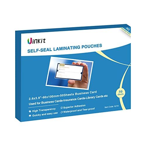 Uinkit Self Sealing Laminating Pouches Self Adhesive Laminating Sheets for Cards 2.6x3.9inches 50Pack 10Mil Thick Gloss Finish No Machine Need (2.6x3.9Inchesx50Pack)