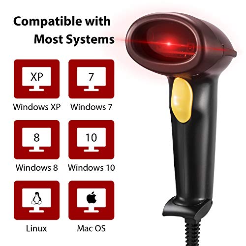 Barcode Scanner, Wired Handheld Bar Code Scanner with Adjustable Stand, Esky Automatic 1D USB Laser Scanner Support Windows/Mac/Linux for POS System Sensing, Store, Supermarket, Warehouse