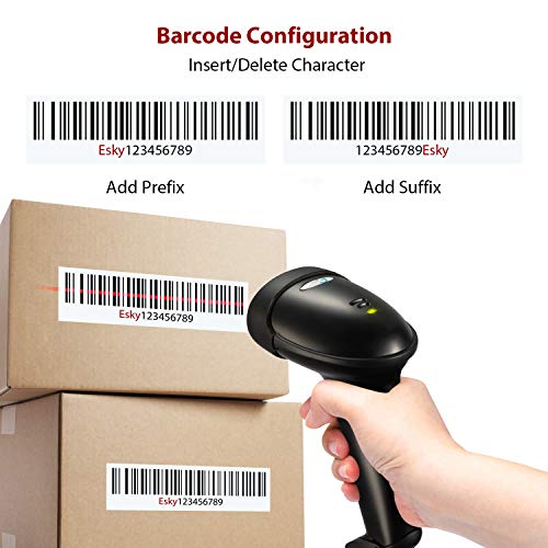 Barcode Scanner, Wired Handheld Bar Code Scanner with Adjustable Stand, Esky Automatic 1D USB Laser Scanner Support Windows/Mac/Linux for POS System Sensing, Store, Supermarket, Warehouse