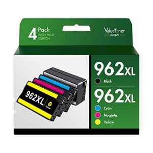 valuetoner supply remanufactured 962xl ink cartridges combo pack replacement for hp 962xl 962 xl for officejet pro 9015 9010 9025 9020 9018 9012 9028 printer (black, cyan, magenta, yellow)