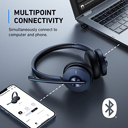 Anker PowerConf H700 with Charging Stand, Bluetooth Headset with Microphone, Active Noise Cancelling, Audio Recording and Meeting Transcription, AI-Enhanced Calls, Compatible with Conference Platforms