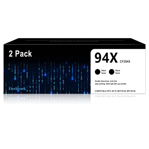 94X Black High-Yield Toner Cartridge (2-Pack) | Replacement for HP 94X Toner Works with Pro M118 Series; Pro MFP M148, M149 Series | CF294X