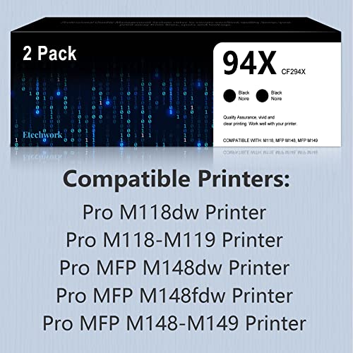 94X Black High-Yield Toner Cartridge (2-Pack) | Replacement for HP 94X Toner Works with Pro M118 Series; Pro MFP M148, M149 Series | CF294X